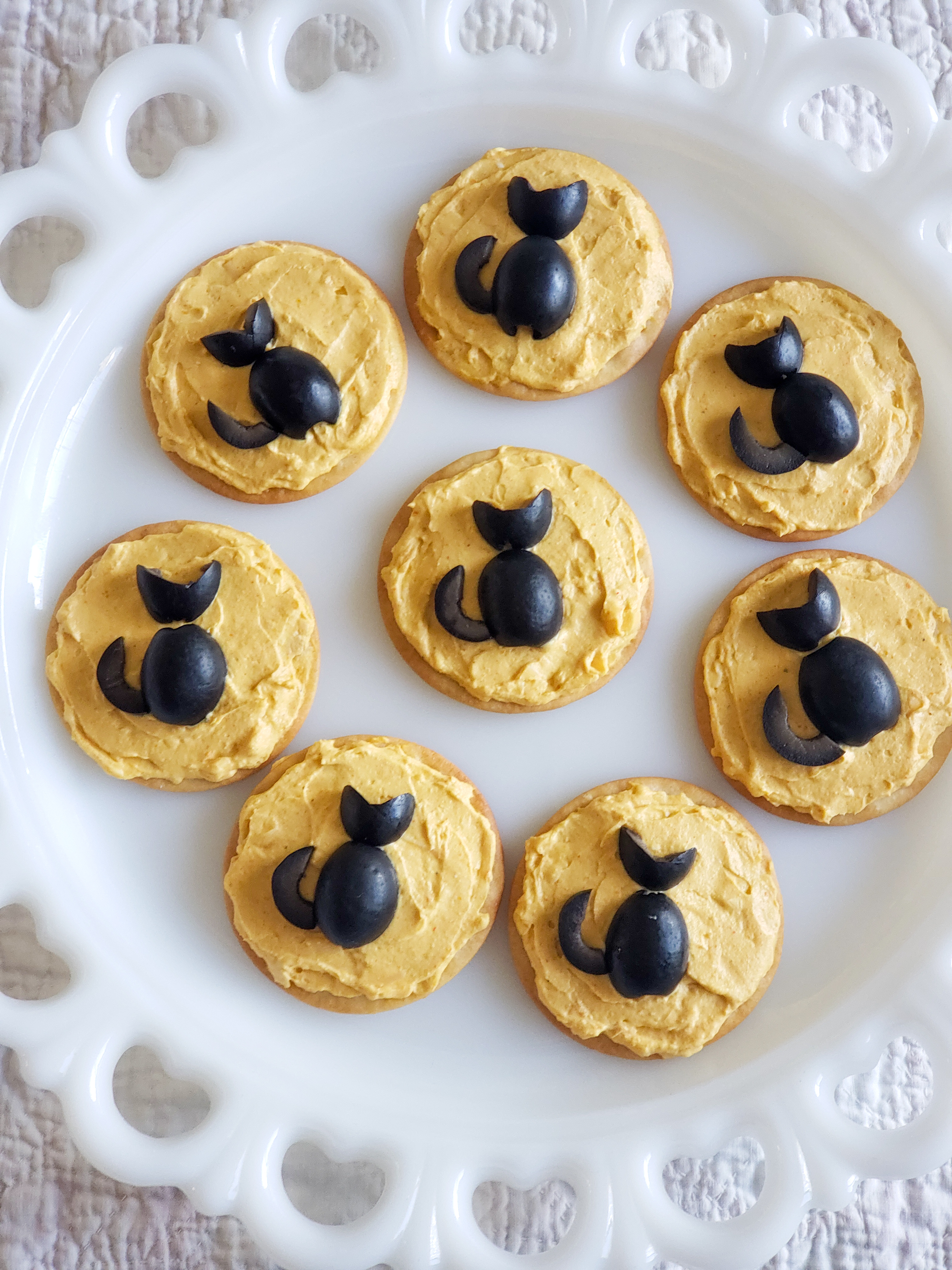 Black Cat Halloween Crackers with Pumpkin Cheese Spread - Brass Pine